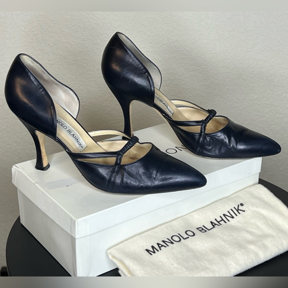 Manolo Blahnik Shoes, Dark Blue Leather, Size 39 1/2 … - Gem
